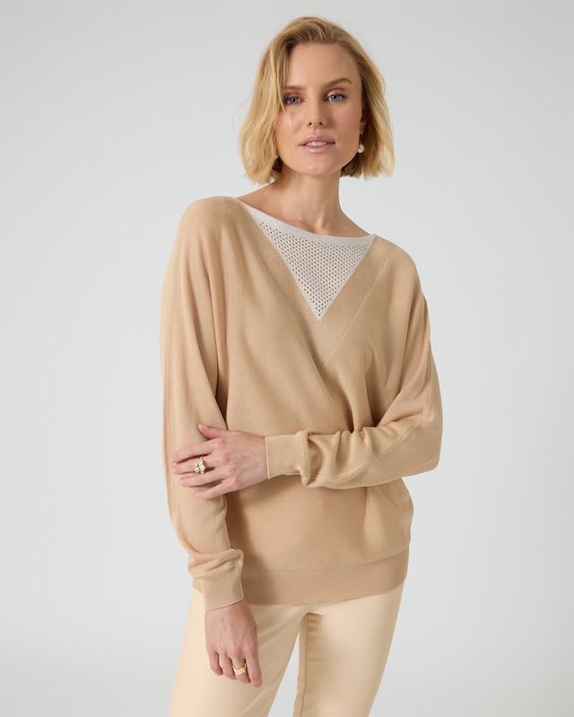 Pfeffinger Pullover mit Glanzgarn-Ajour-Einsatz
