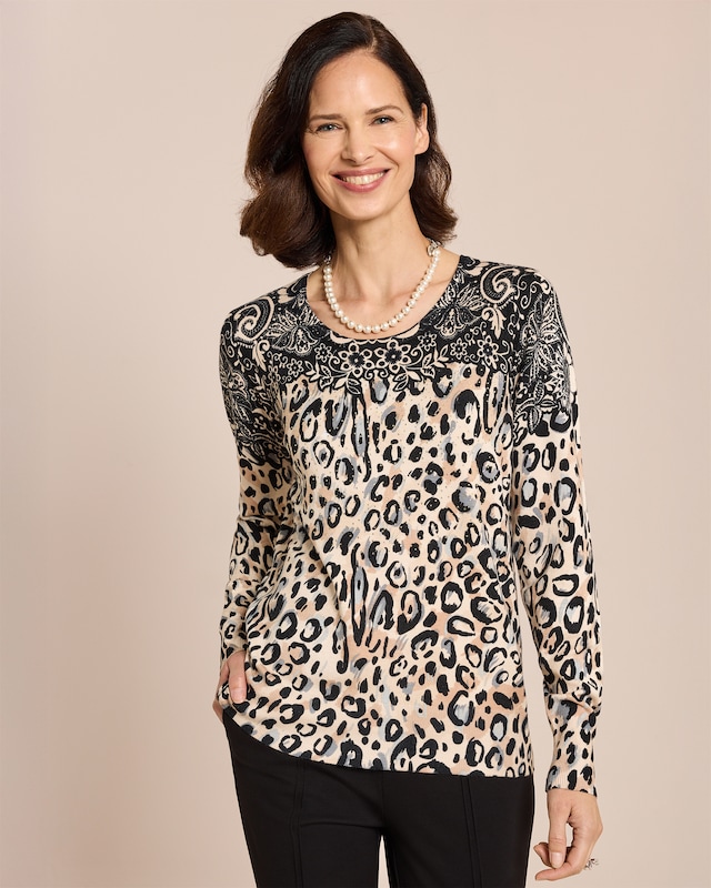 Pfeffinger Pullover mit Alloverdruck und Strass | HSE Mode